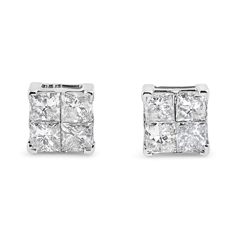 10K White Gold 1.0 Carat Diamond Composite Square Shape Stud Earrings ...