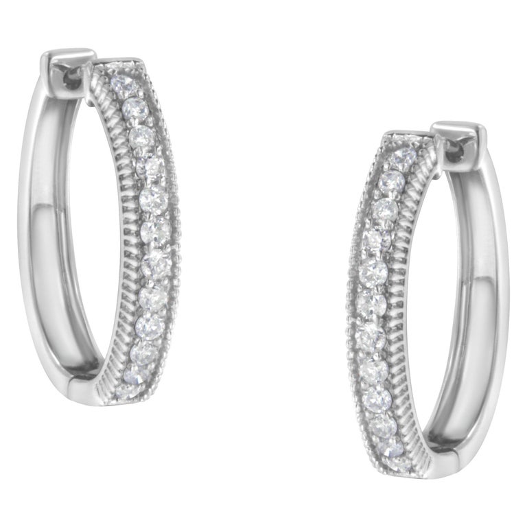 10K White Gold 1.00 Carat Diamond Hoop Earring For Sale at 1stDibs