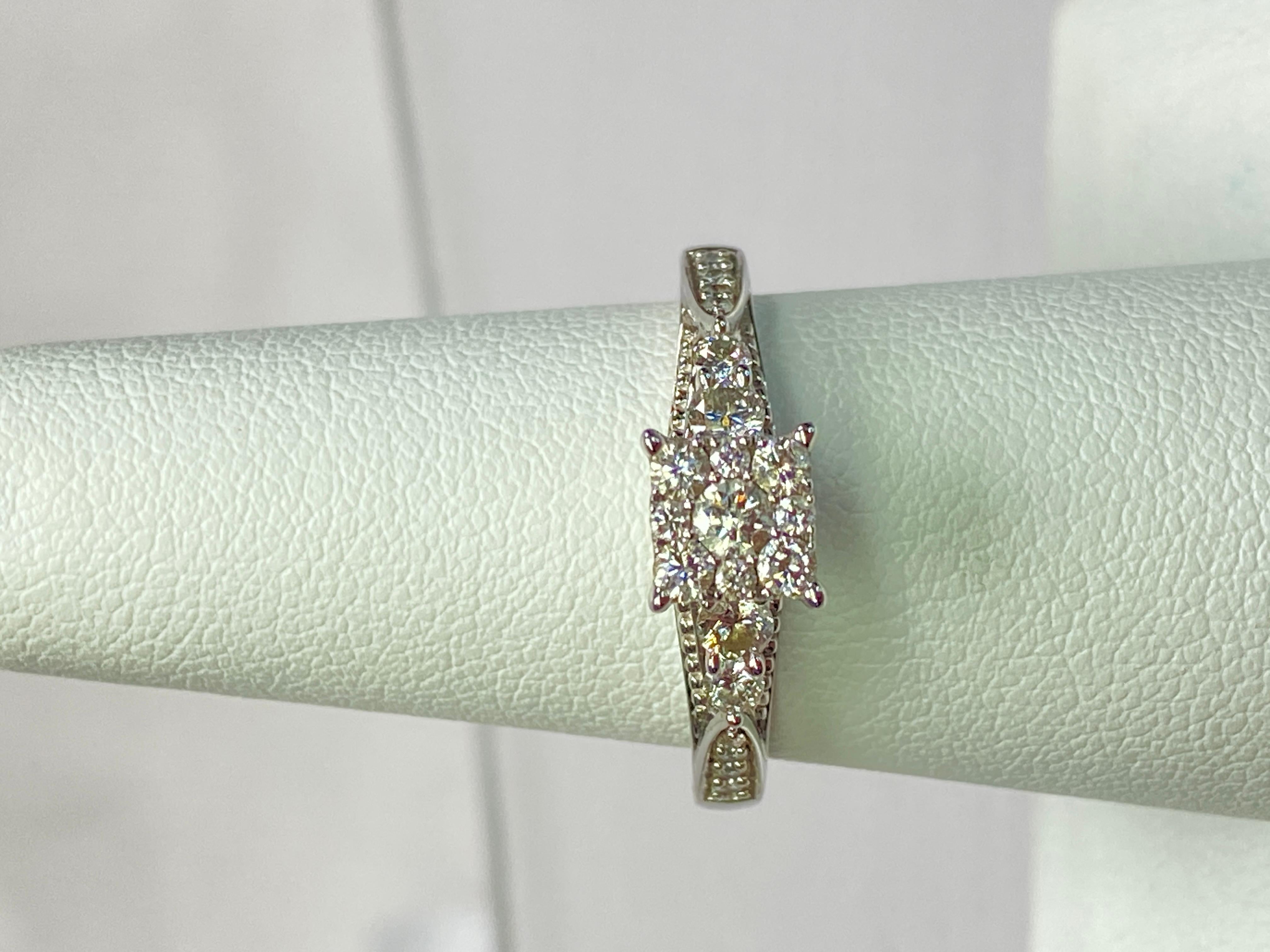 10K White Gold 2/3 Carat Brilliant Cut Halo Cluster Woven Bypass ...