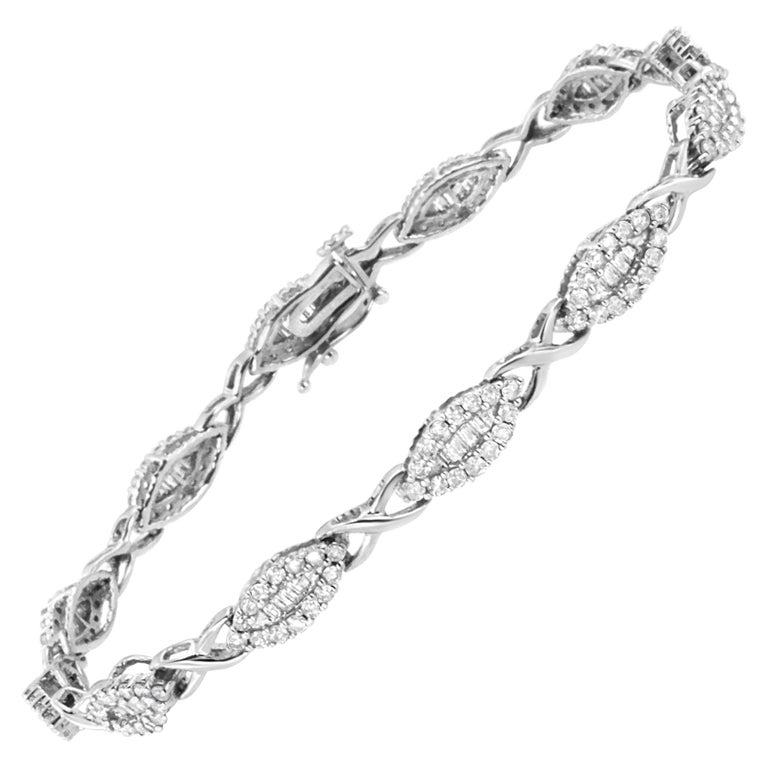 10K White Gold 2.00 Carat Diamond X-Link Tennis Bracelet For Sale at ...