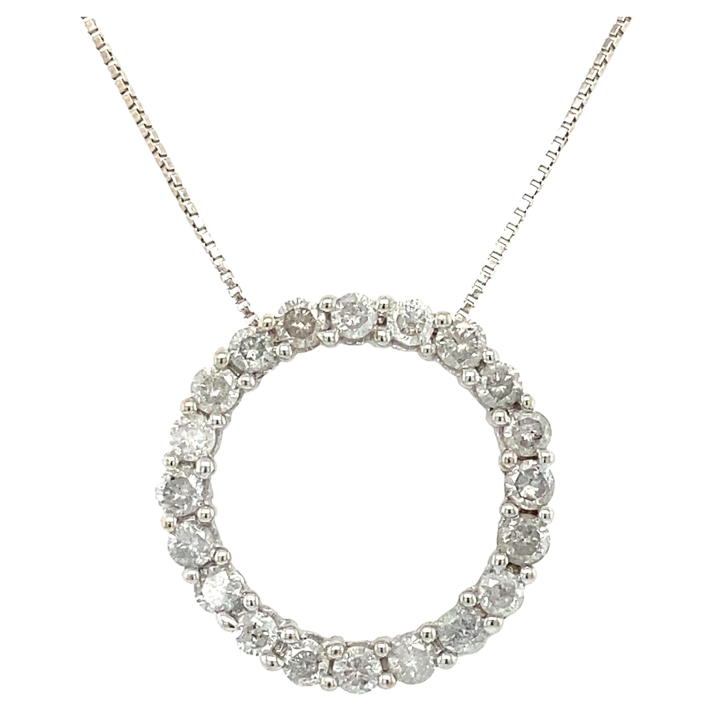 10K White Gold Circle Pendant on a 20