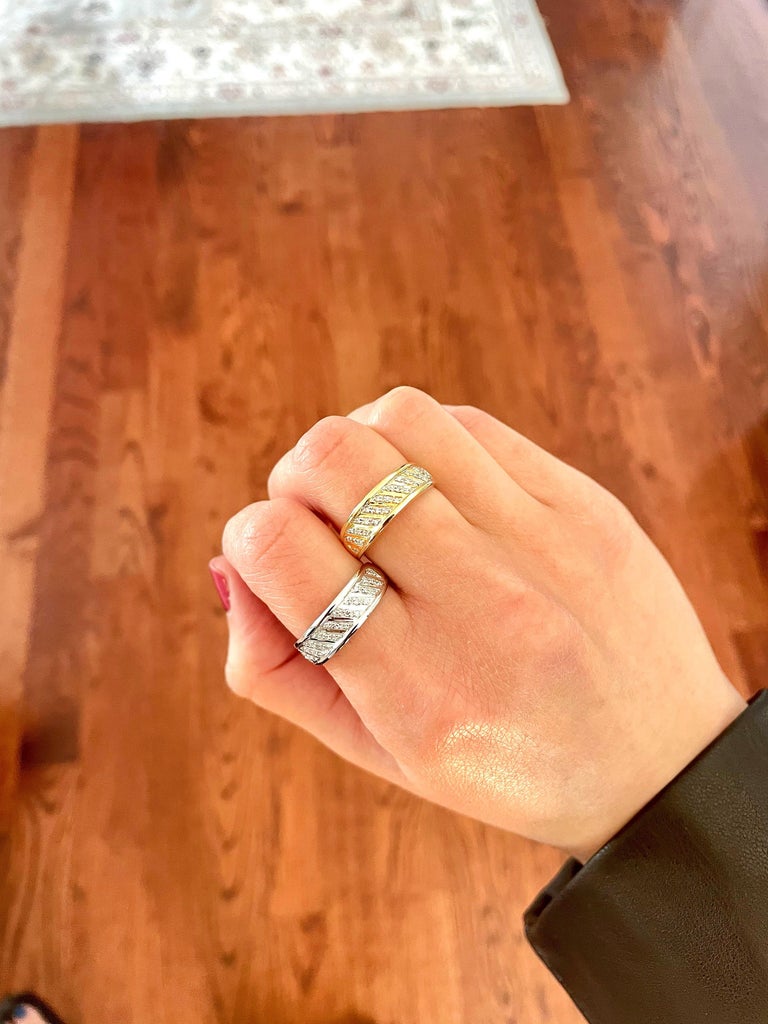 10K White Gold Diagonal Diamond Band Ring For Sale at 1stDibs