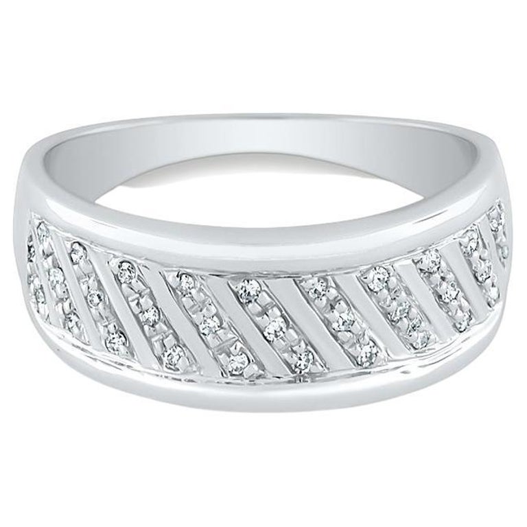 10K White Gold Diagonal Diamond Band Ring For Sale at 1stDibs