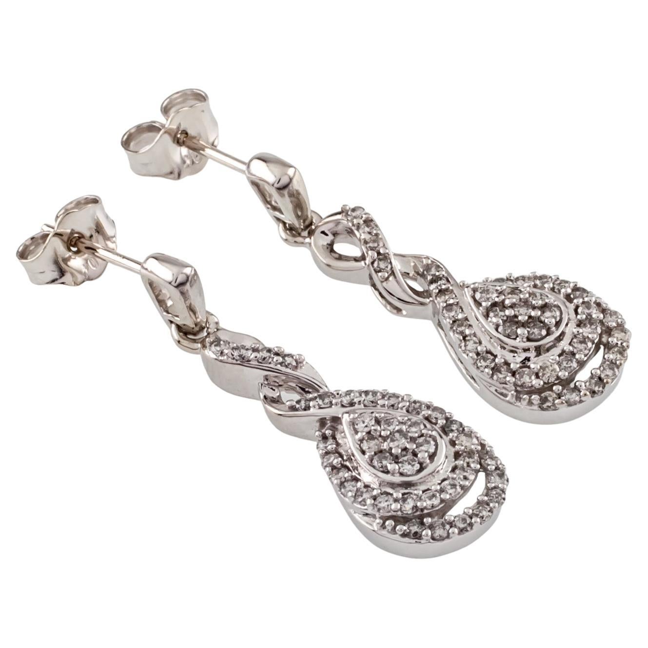 10k White Gold Diamond Drop Earrings with Butterfly Backs, 0.15 Carat ...