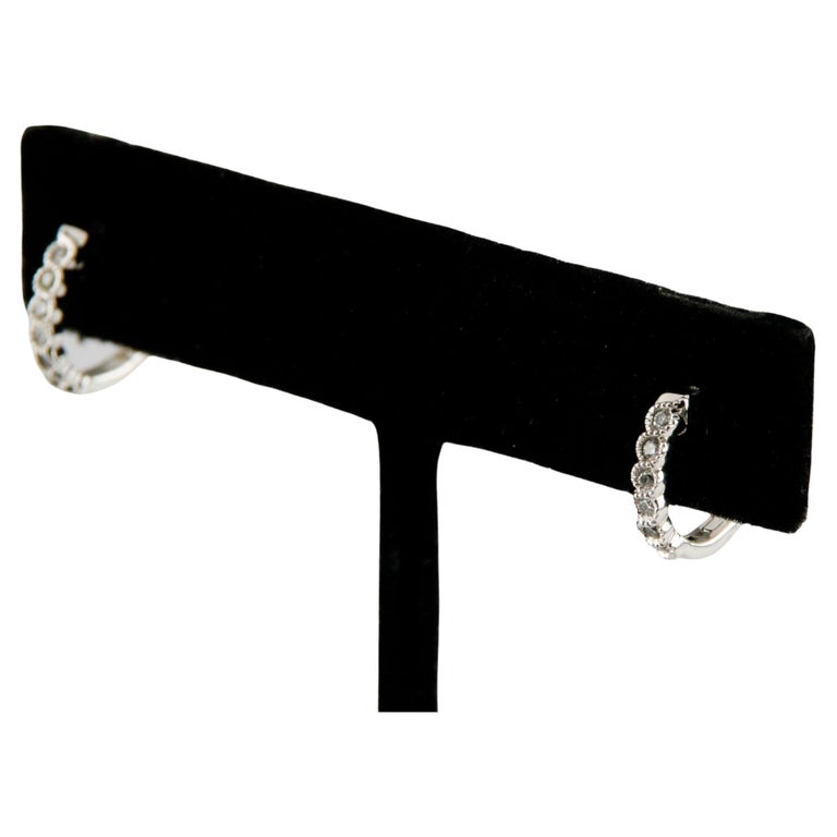 10k White Gold Diamond Hoop Earrings with Snapbacks, 0.10 Carat For ...