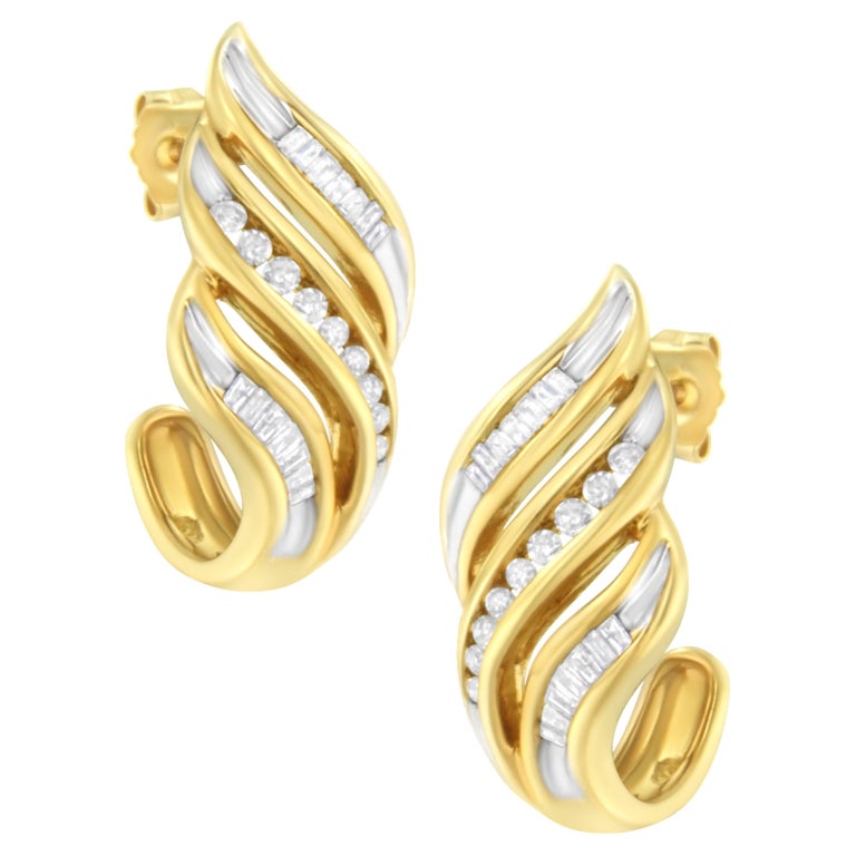 10K Yellow Gold 1/2 Carat Diamond Spiral Drop and Dangle Earrings For ...