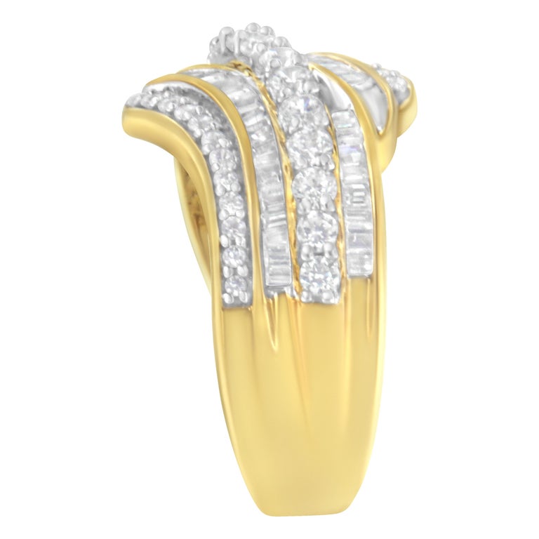 Customizable 10K Yellow Gold 1.0 Carat Baguette and Round Diamond Multi ...