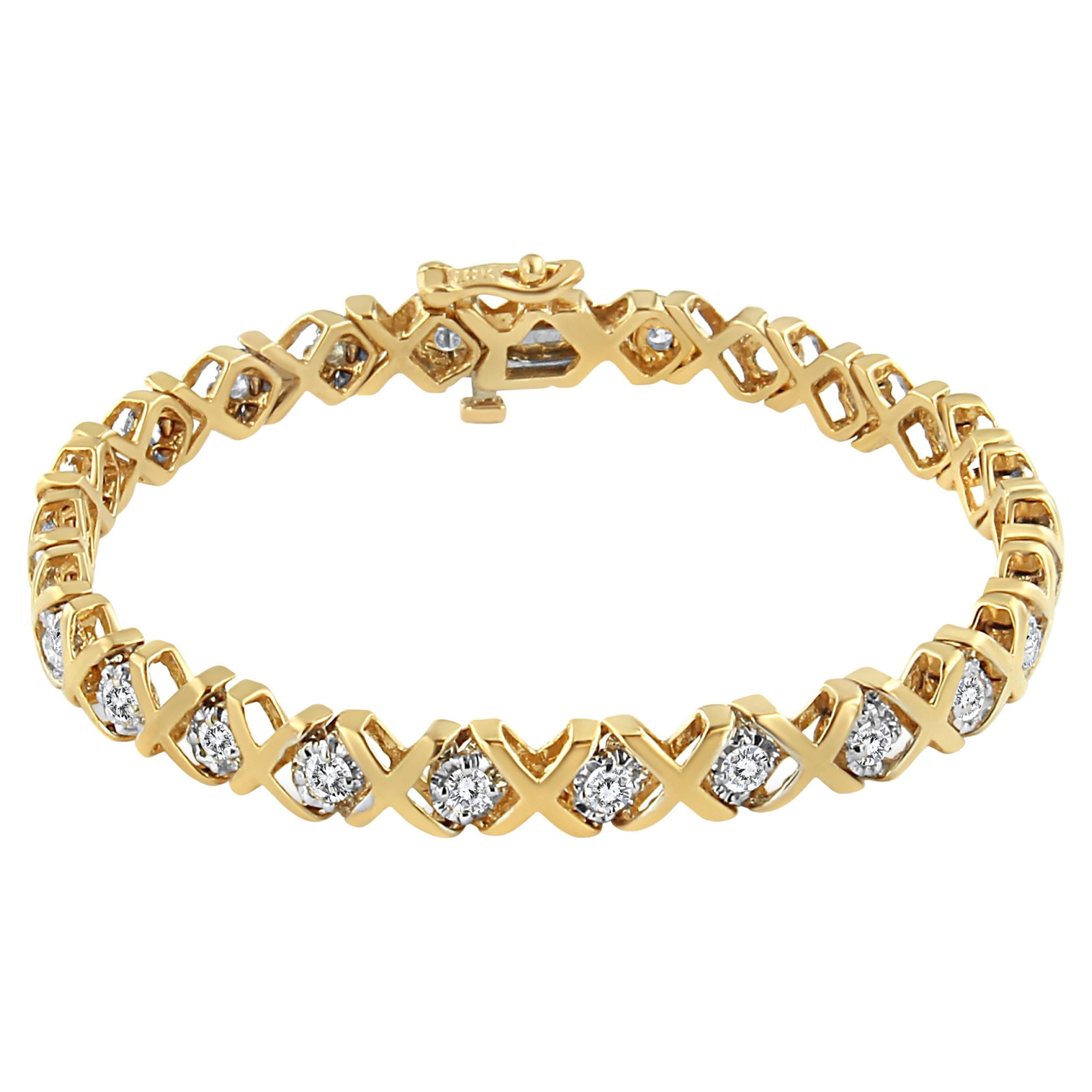 10k Yellow Gold 8 00 Carat Round Cut Diamond Two Row Square Link Tennis