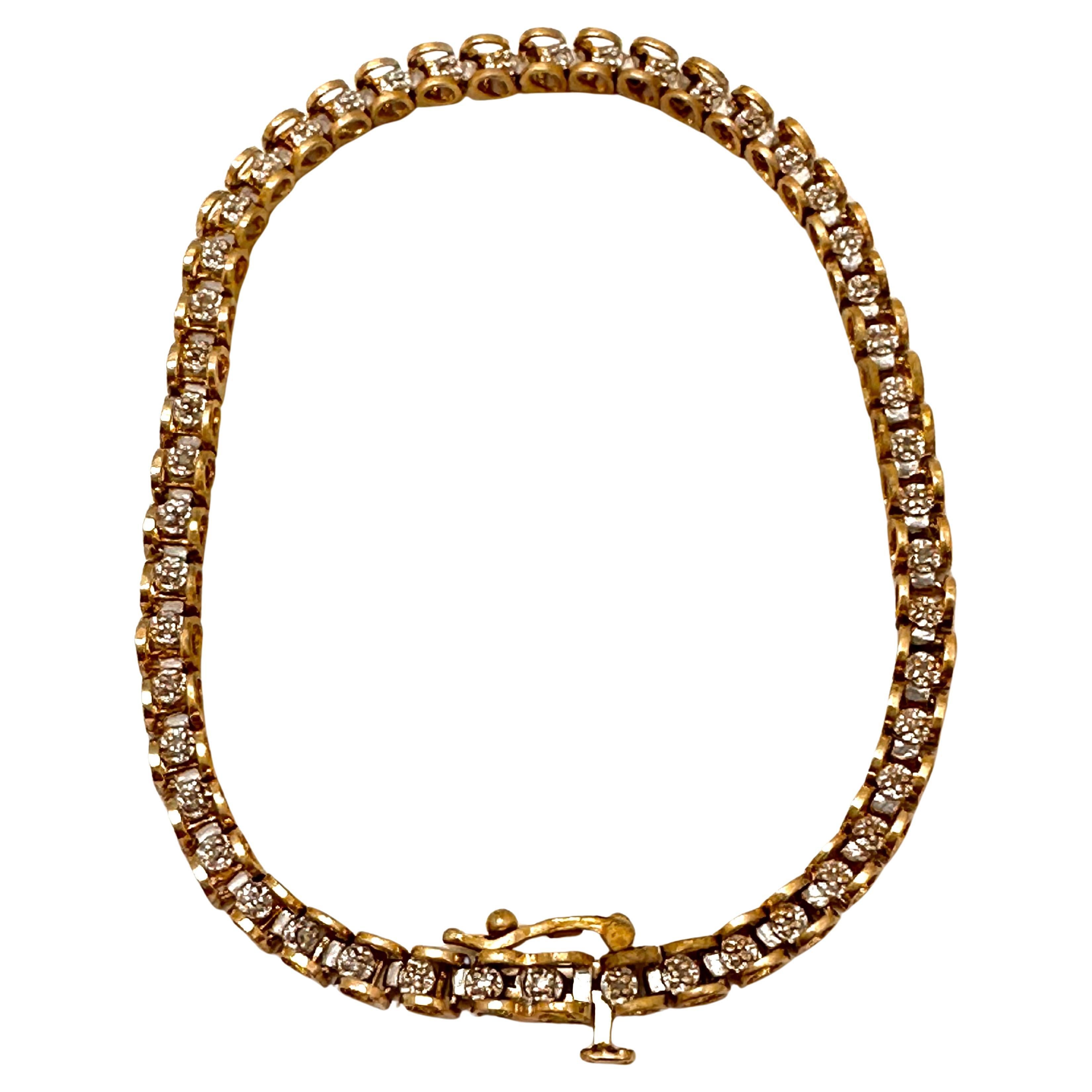 10k Yellow Gold 4mm Wide Diamond Tennis 7" Bracelet Safety Clasp #24 ...