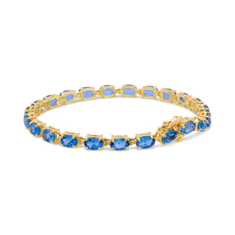 10K Yellow Gold and 4 Prong Set Blue Topaz Link Tennis Bracelet For ...