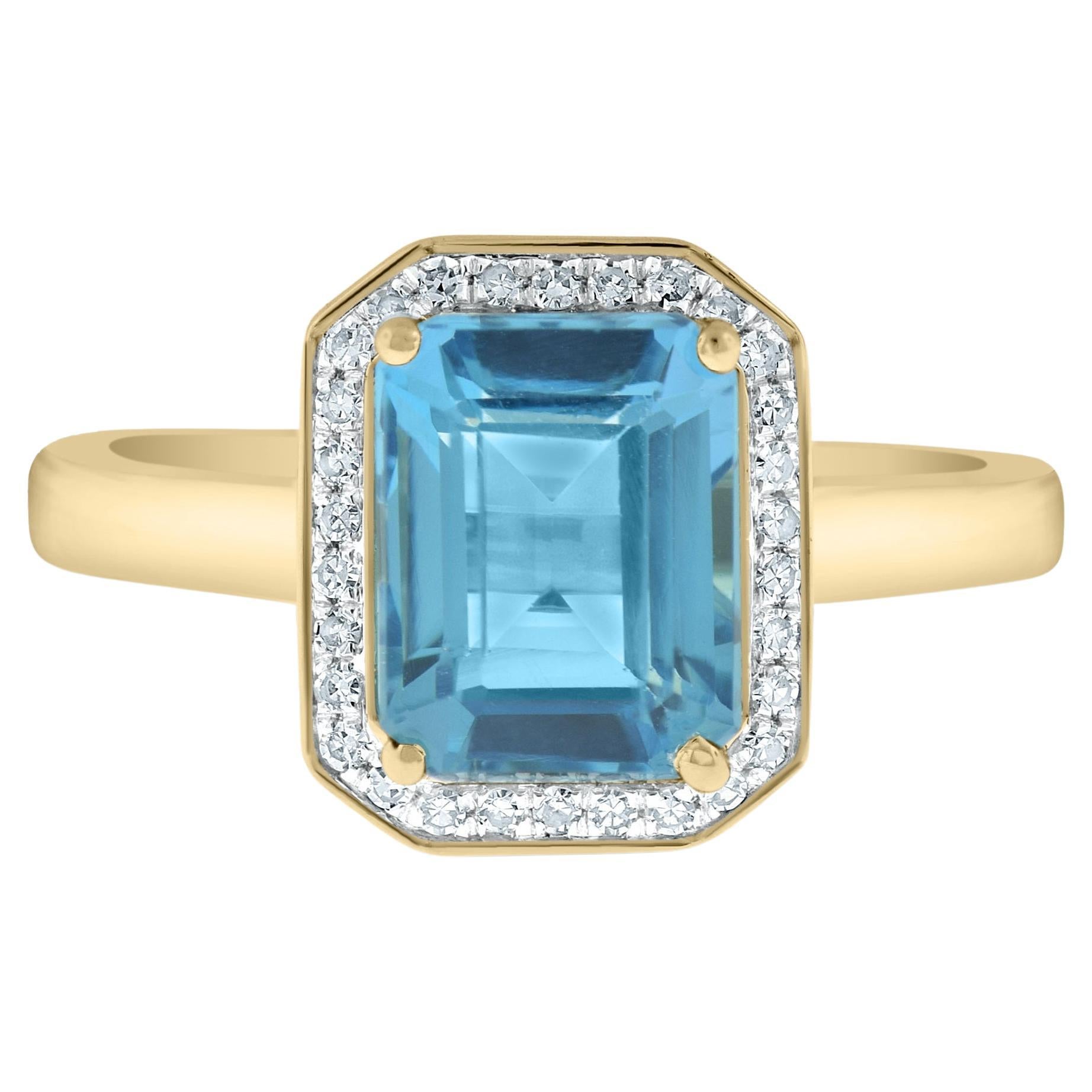 10K Yellow Gold Blue Topaz and Diamond Ring For Sale at 1stDibs