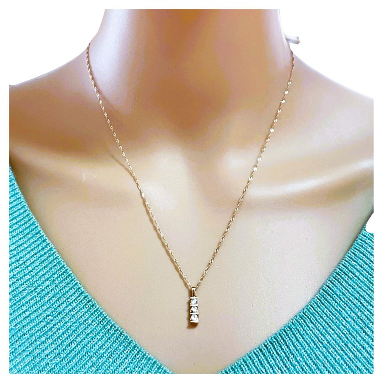 10k Yellow Gold Channel Set Diamond Pendant w 14k Yellow Gold Chain w ...