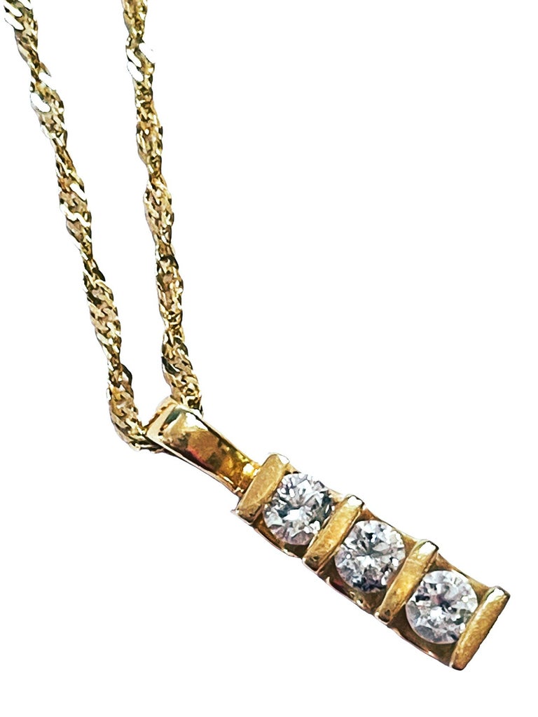 10k Yellow Gold Channel Set Diamond Pendant w 14k Yellow Gold Chain w ...