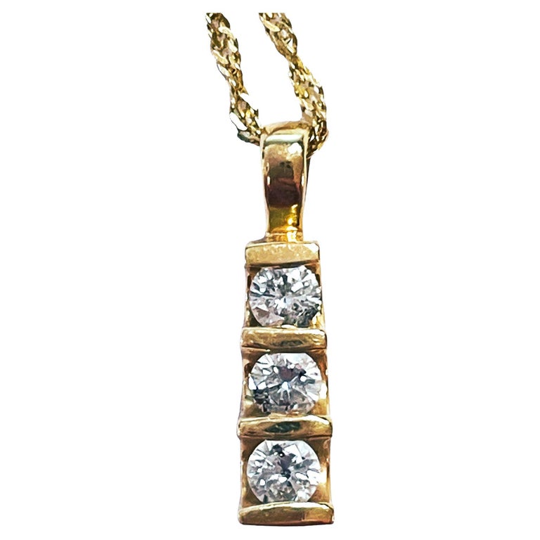10k Yellow Gold Channel Set Diamond Pendant w 14k Yellow Gold Chain w ...