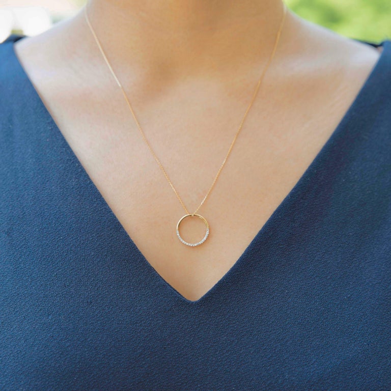 10K Yellow Gold Diamond Open Circle Pendant For Sale at 1stDibs