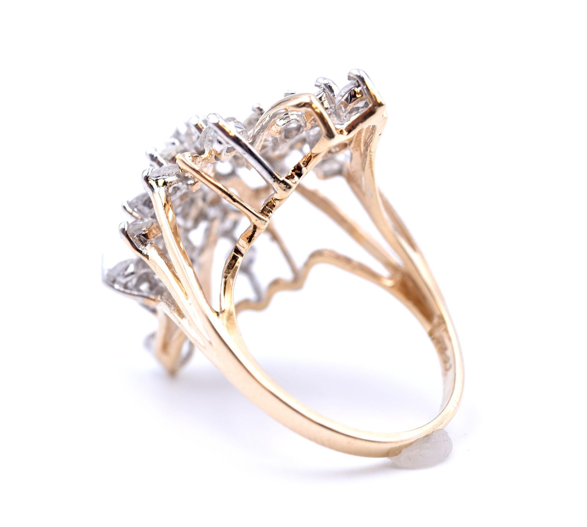 10 Karat Yellow Gold Diamond Waterfall Ring at 1stDibs