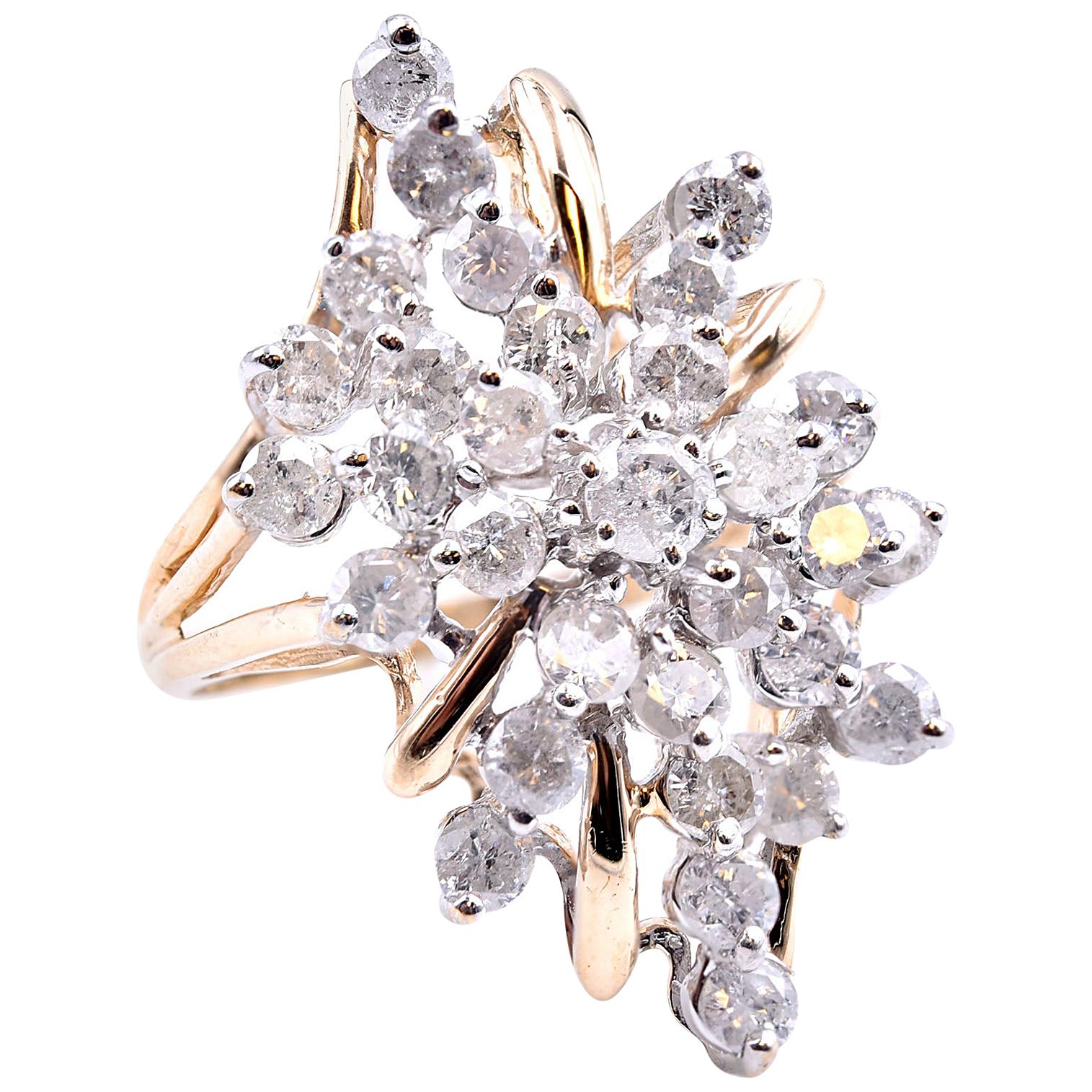 10 Karat Yellow Gold Diamond Waterfall Ring at 1stDibs