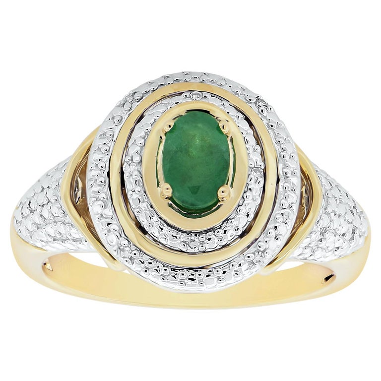 10K Yellow Gold Emerald and Diamond Cocktail Ring For Sale at 1stDibs
