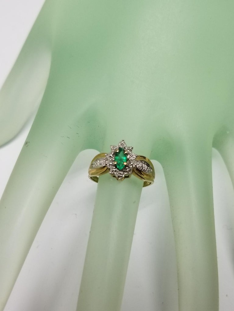 10 Karat Yellow Gold Emerald and Diamond Ring at 1stDibs | 10 karat ...