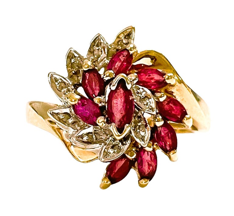 10k Yellow Gold Marquise Ruby and Diamond Ring Size 6.75 With Appraisal ...