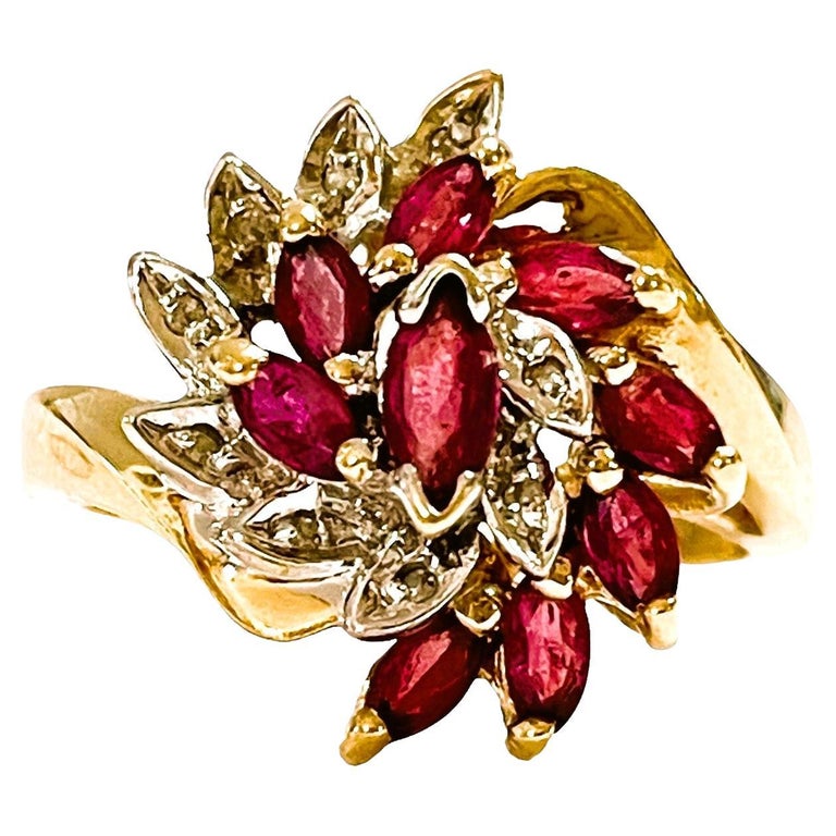 10k Yellow Gold Marquise Ruby and Diamond Ring Size 6.75 With Appraisal ...