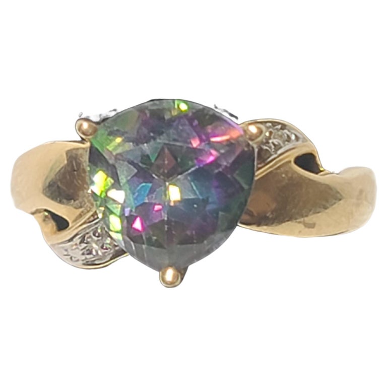10k Yellow Gold Mystic Topaz Ring with Diamond Accents For Sale at 1stDibs
