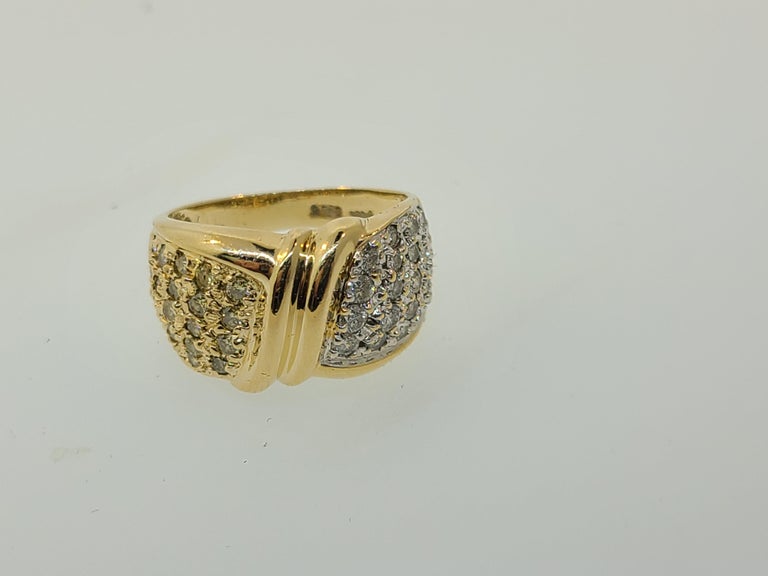 10k Yellow Gold Pave Set Cluster Ring with White and Champagne Diamonds ...