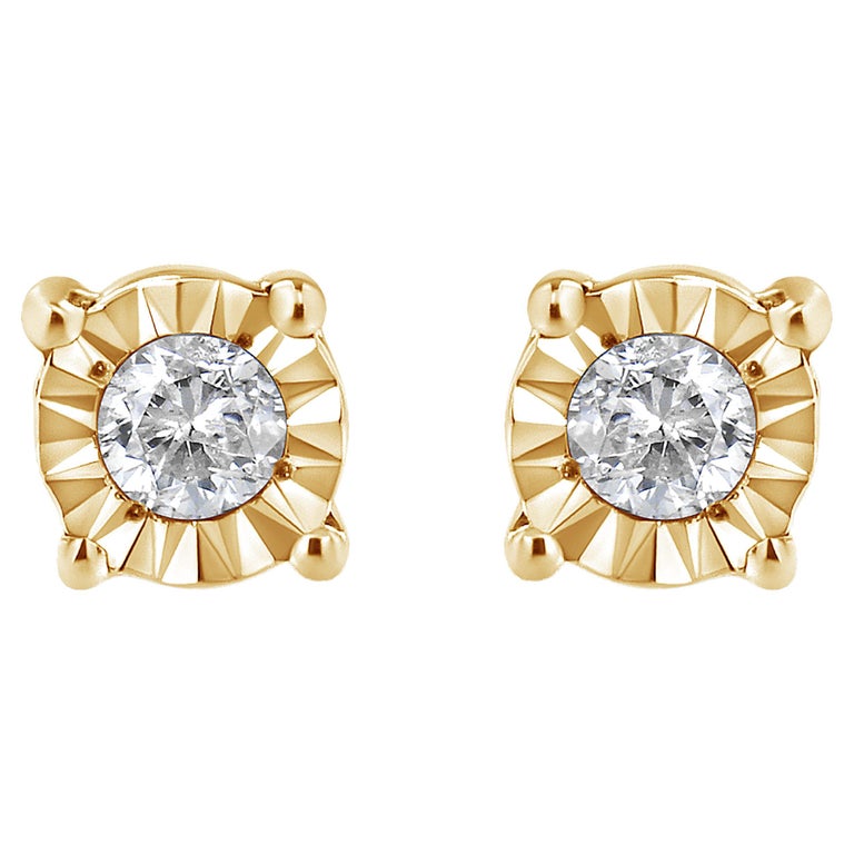 10K Yellow Gold Plated .925 Sterling Silver 1/10 Carat Diamond Stud ...