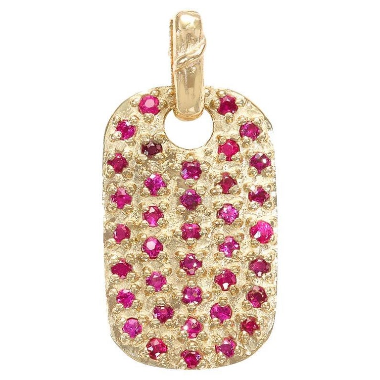 10k Yellow Gold Ruby Studded Unearthed Textured Dog Tag Charm Pendant ...