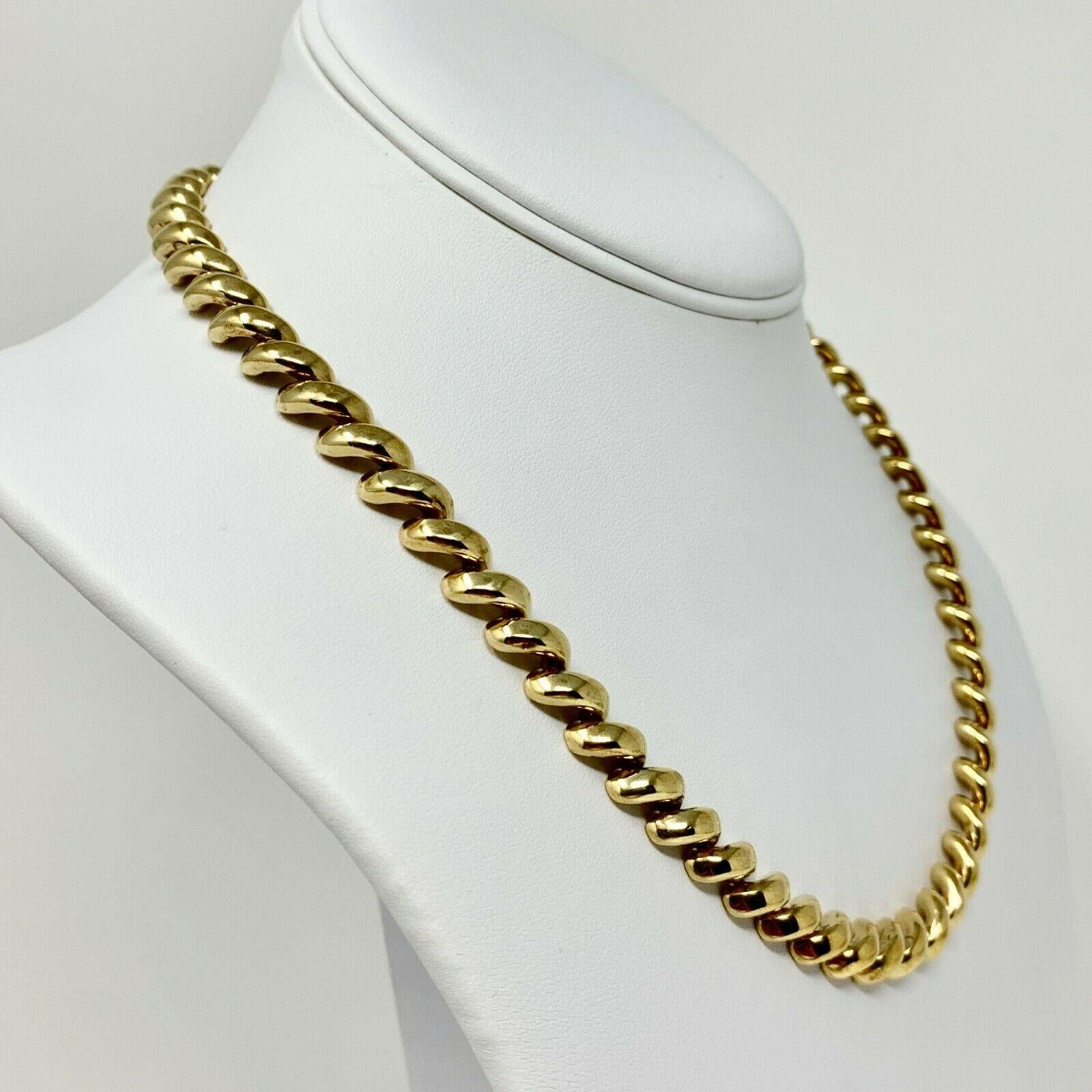 10 Karat Yellow Gold San Marco Macaroni Link Necklace For Sale at ...
