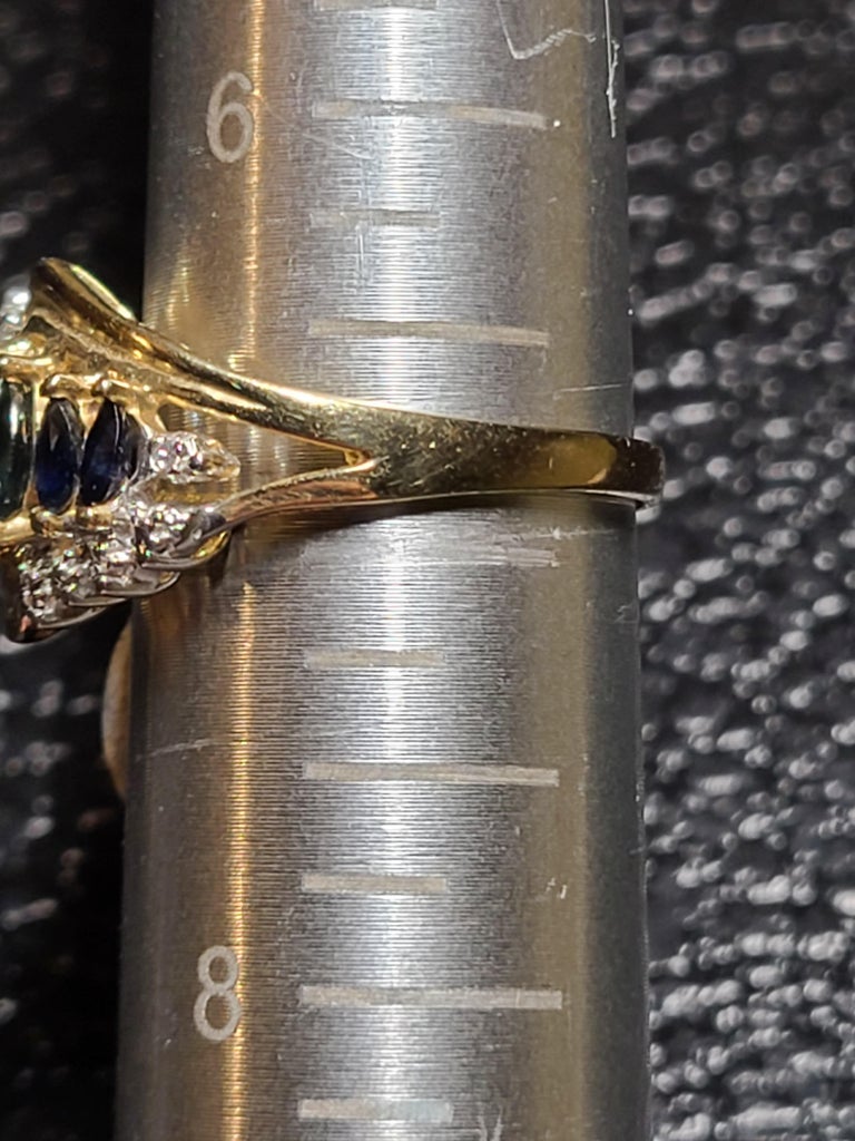 10k Yellow Gold Sapphire and Diamond Cocktail Ring For Sale at 1stDibs