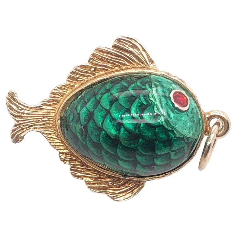 10kt 3-D 1960s Era Enamel Fish Charm at 1stDibs