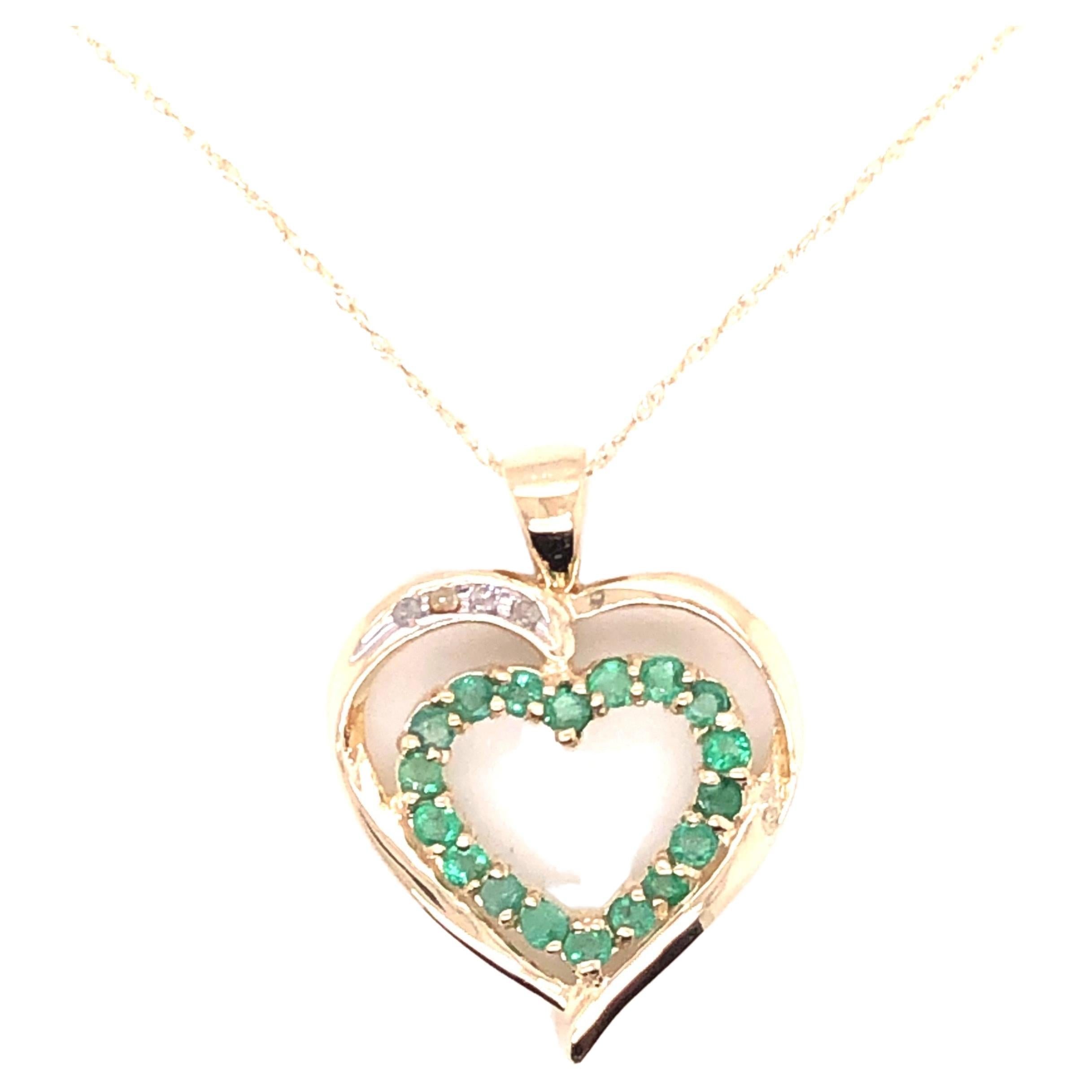 10kt Emerald and Diamond Heart Pendant at 1stDibs