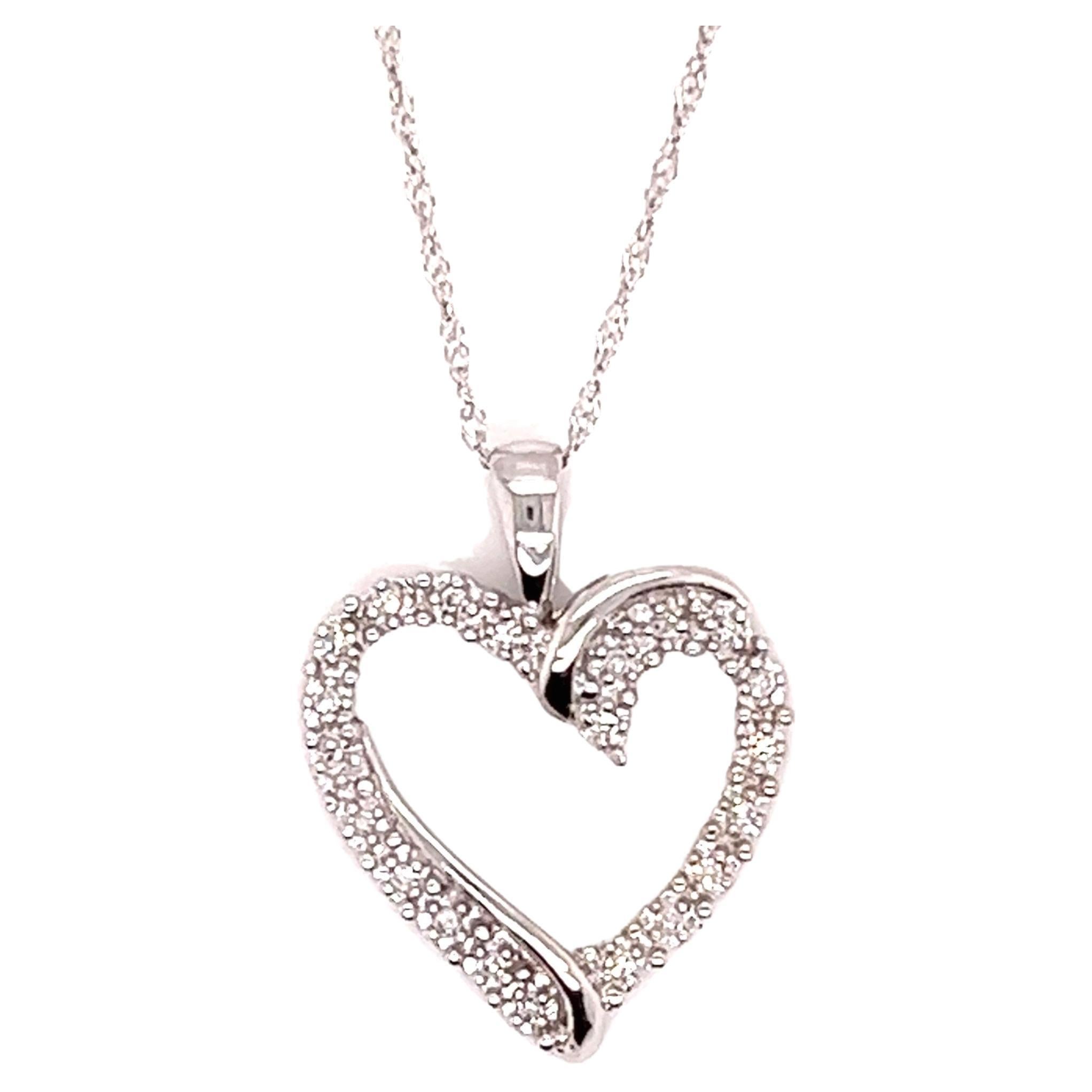 10kt White Gold and Diamond Heart Pendant at 1stDibs