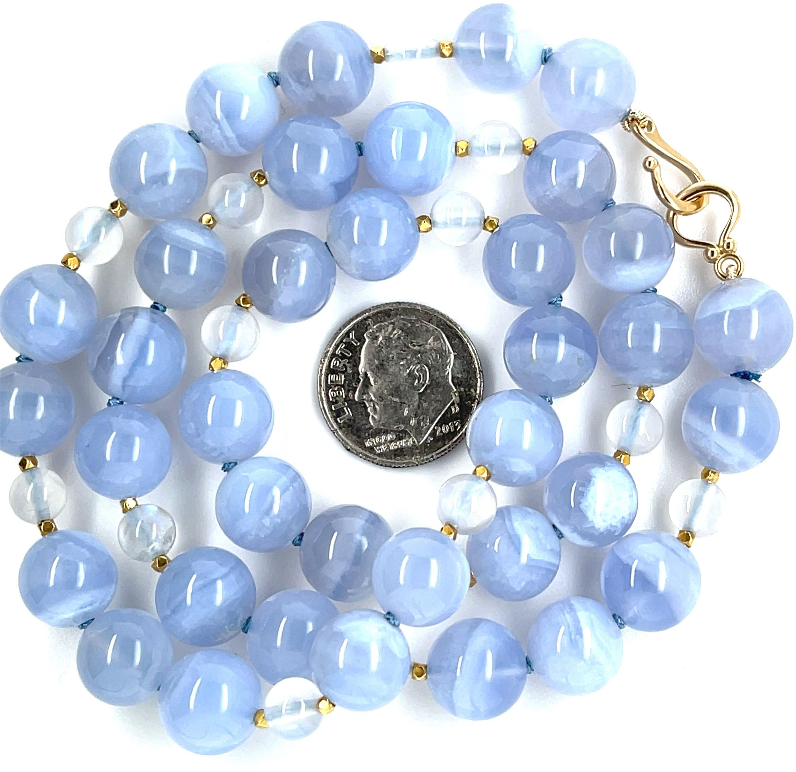 Chalcedony and Moonstone Bead Necklace with Yellow Gold Accents For ...