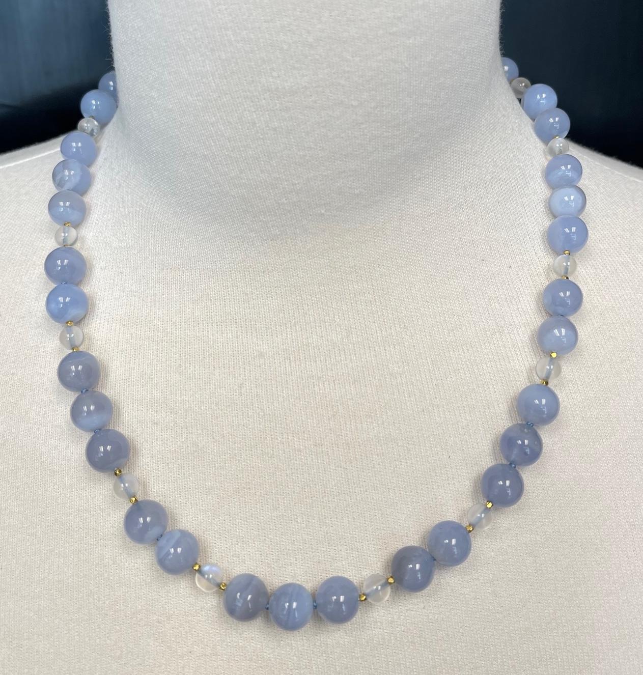 Chalcedony and Moonstone Bead Necklace with Yellow Gold Accents For ...