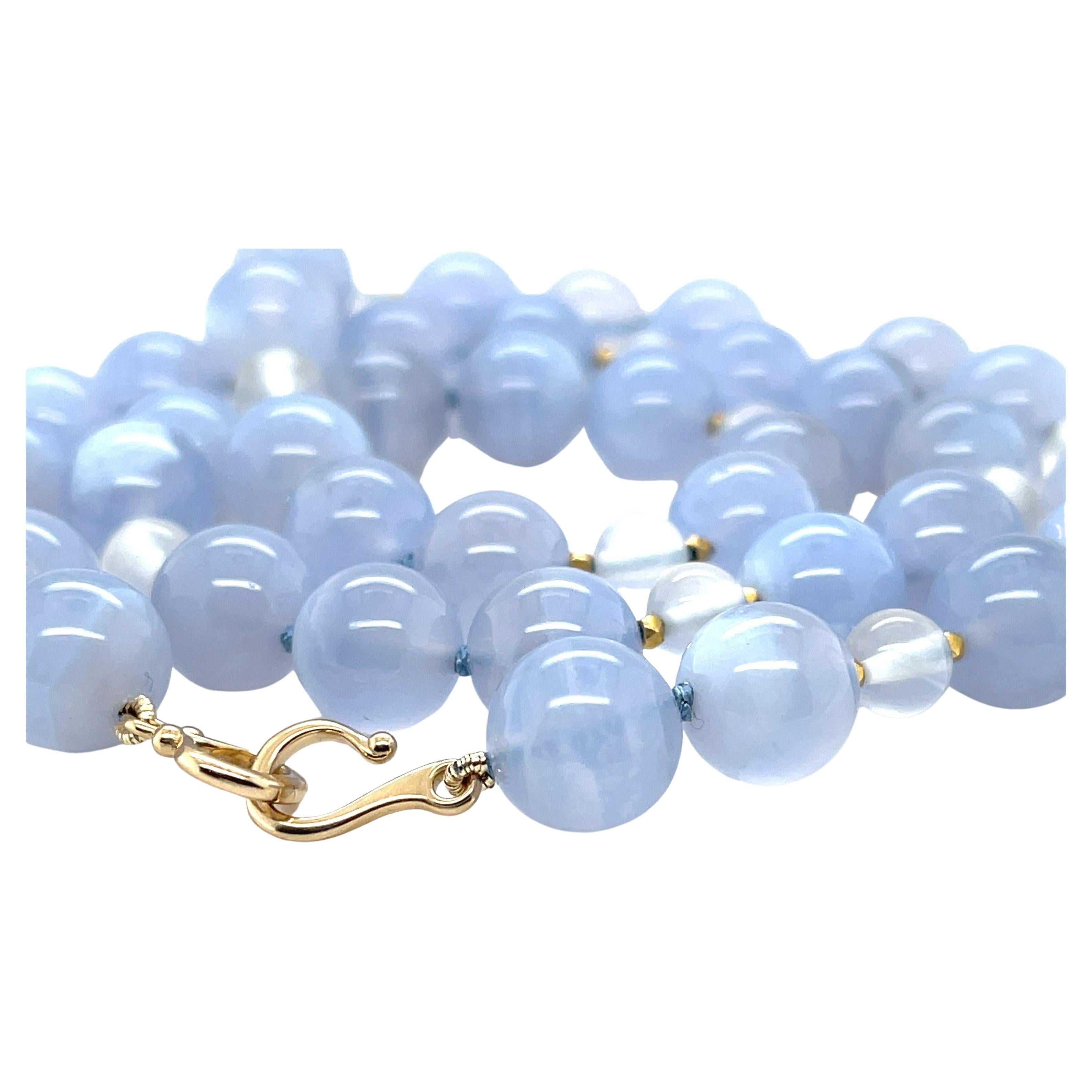 Chalcedony and Moonstone Bead Necklace with Yellow Gold Accents For ...