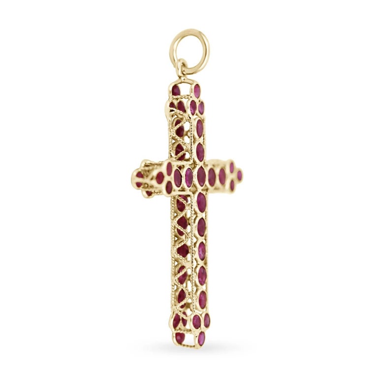 1.0tcw Unisex Natural Ruby Art Deco Gold Bezel Set Cross Pendant Solid ...