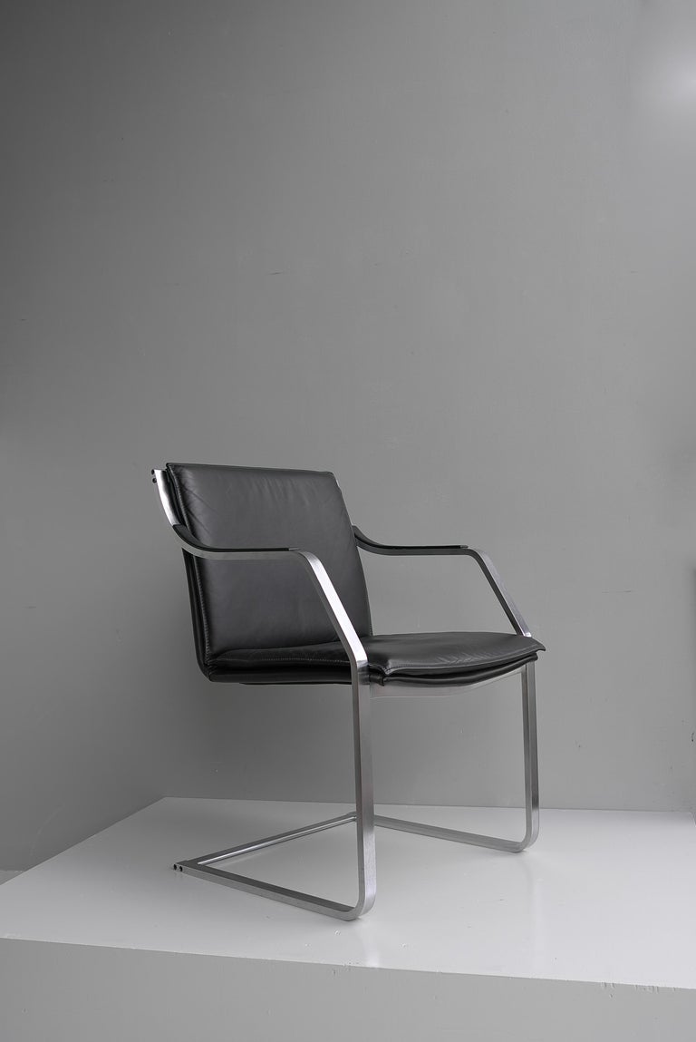 6x Walter Knoll Black Leather and Stainless Steel Office Chairs Rudolf ...