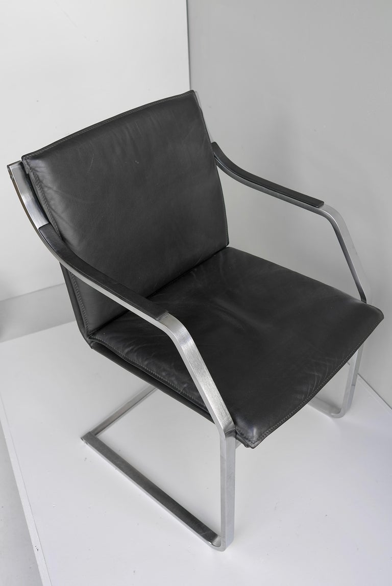 6x Walter Knoll Black Leather and Stainless Steel Office Chairs Rudolf ...