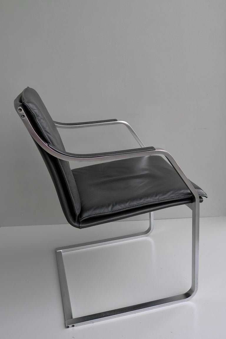 6x Walter Knoll Black Leather and Stainless Steel Office Chairs Rudolf ...