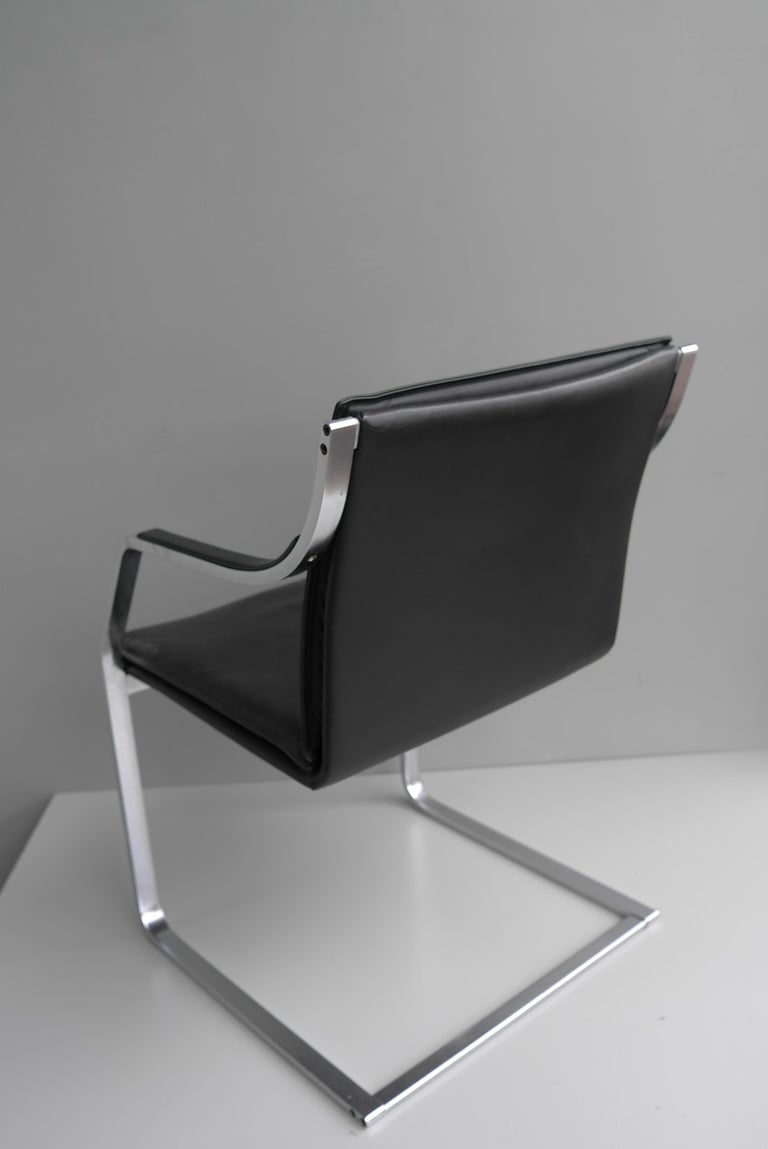 6x Walter Knoll Black Leather and Stainless Steel Office Chairs Rudolf ...