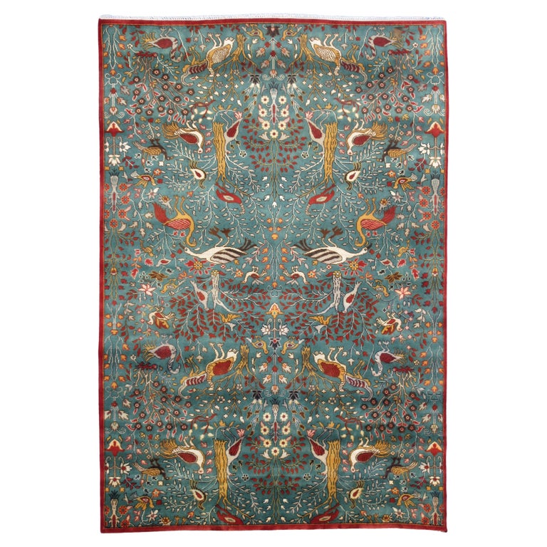 Green Bird Design Rug For Sale at 1stDibs