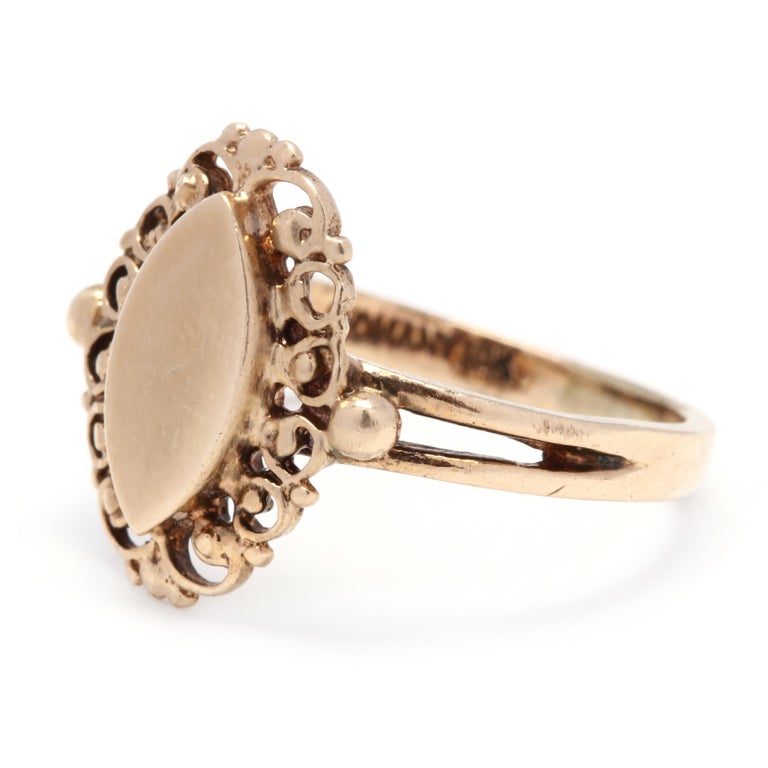 10Y Filigree Navette Signet Ring at 1stDibs