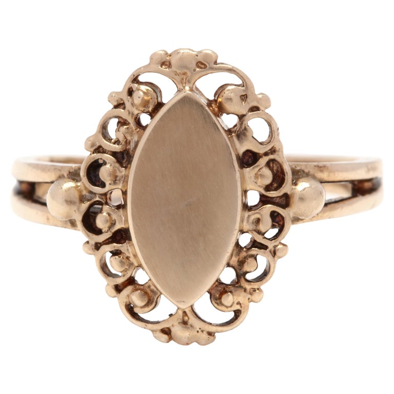 10Y Filigree Navette Signet Ring at 1stDibs