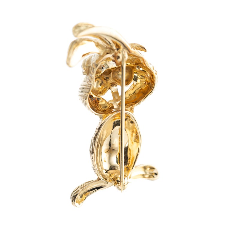 .11 Carat Diamond Ruby Yellow Gold Rabbit Brooch at 1stDibs