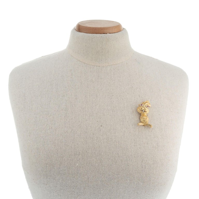 .11 Carat Diamond Ruby Yellow Gold Rabbit Brooch at 1stDibs