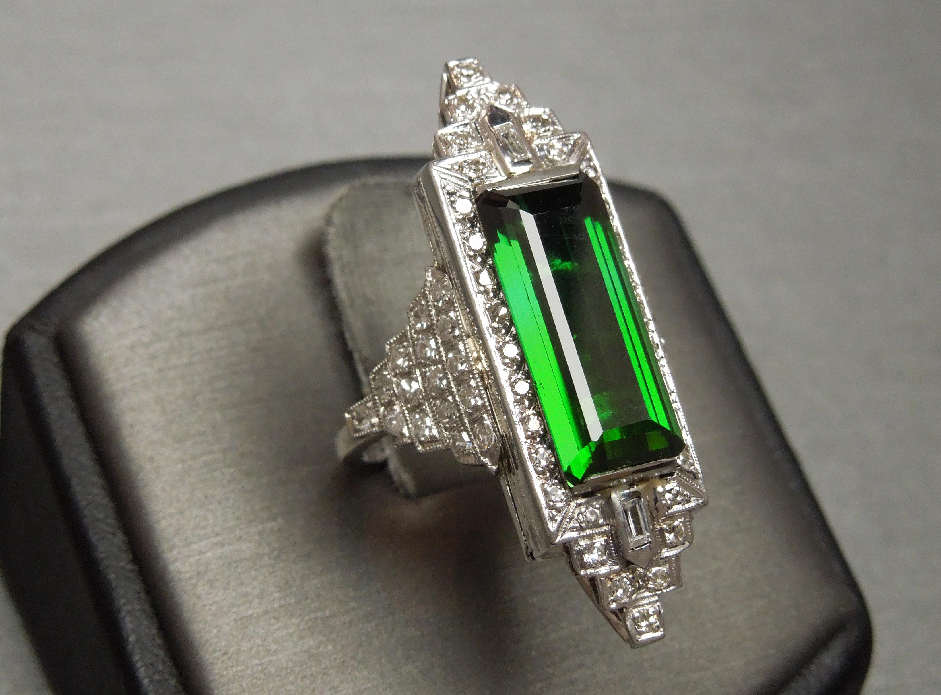 11 Carat Emerald Cut Tourmaline and Diamond Platinum Ring For Sale at ...