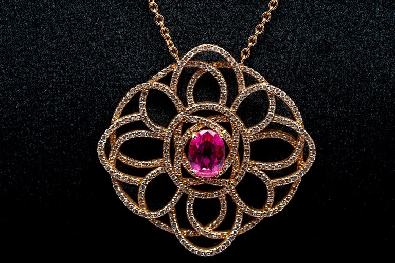 1.1 Carat Rubellite with 1.7 Carats VS G Color Diamonds Rose Gold ...