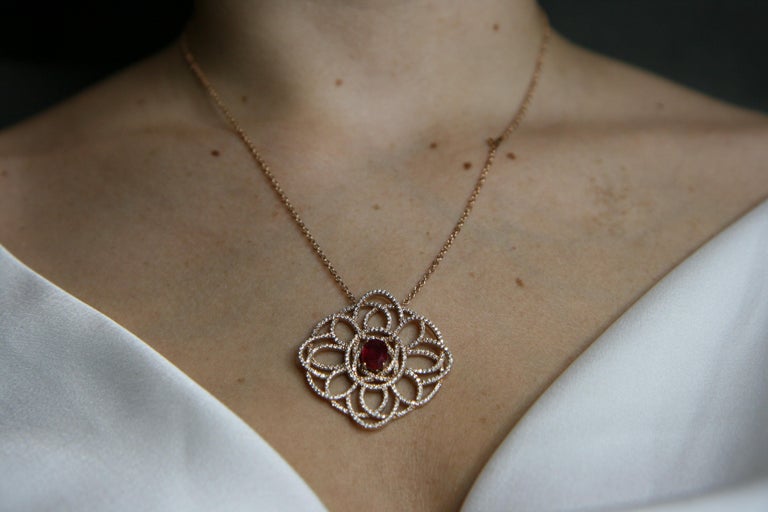 1.1 Carat Ruby with 1.68 Carats VS G Color Diamonds Rose Gold Necklace ...